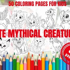 50 Cute Mythical Creatures Coloring Page Bundle | Printable | SVG | PDF ...