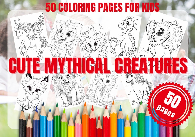 50 Cute Mythical Creatures Coloring Page Bundle | Printable | SVG | PDF ...