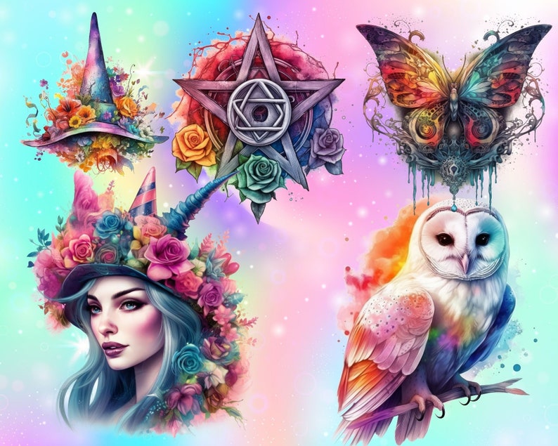 20 Rainbow Witch Pack 1 Clipart PNG Full Commercial Use - Etsy
