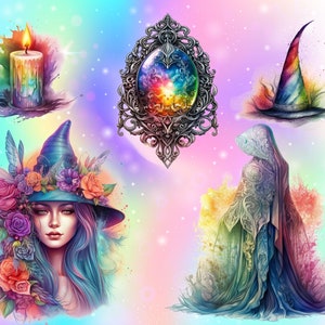 20 Rainbow Witch Pack #2 Clipart | PNG | Full Commercial Use | Fantasy ...