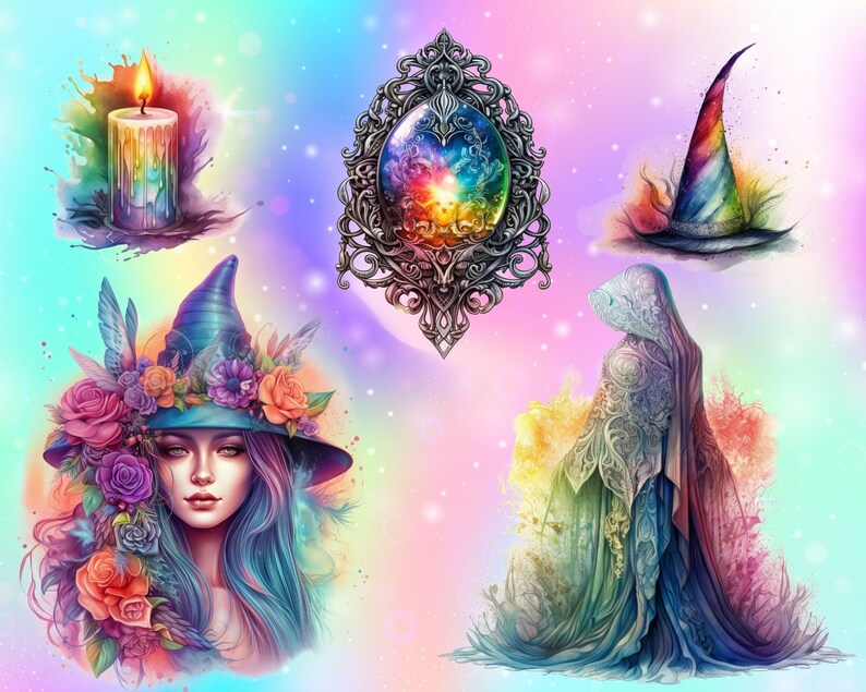 20 Rainbow Witch Pack 2 Clipart PNG Full Commercial Use - Etsy