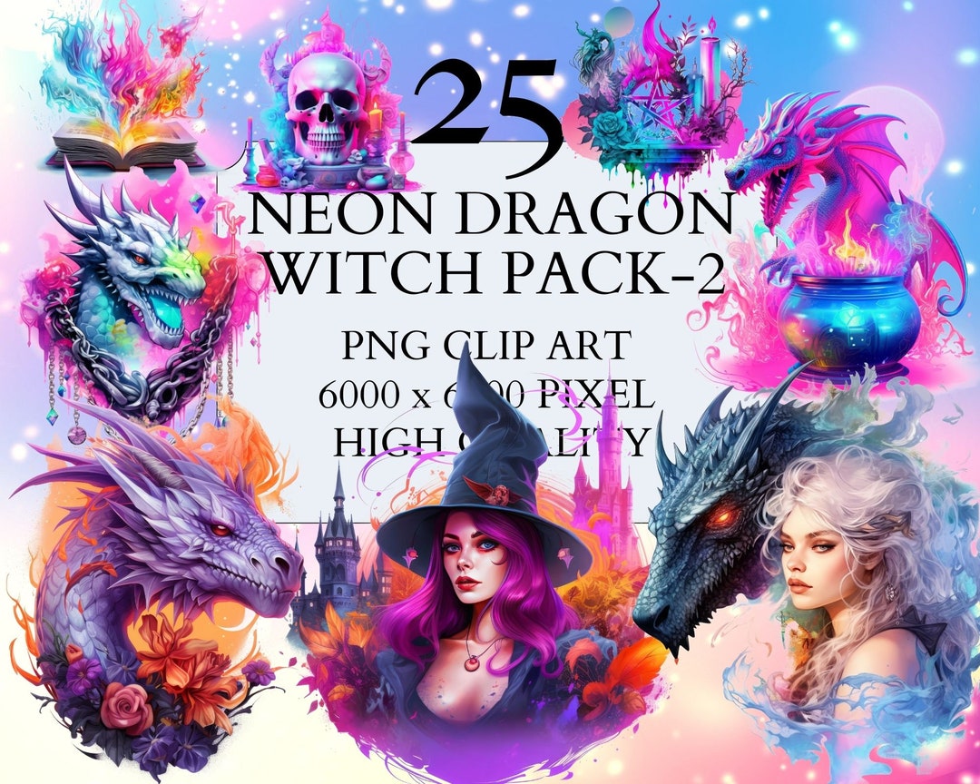 25 Neon Dragon Witch Pack-02 Clipart | PNG | Full Commercial Use ...