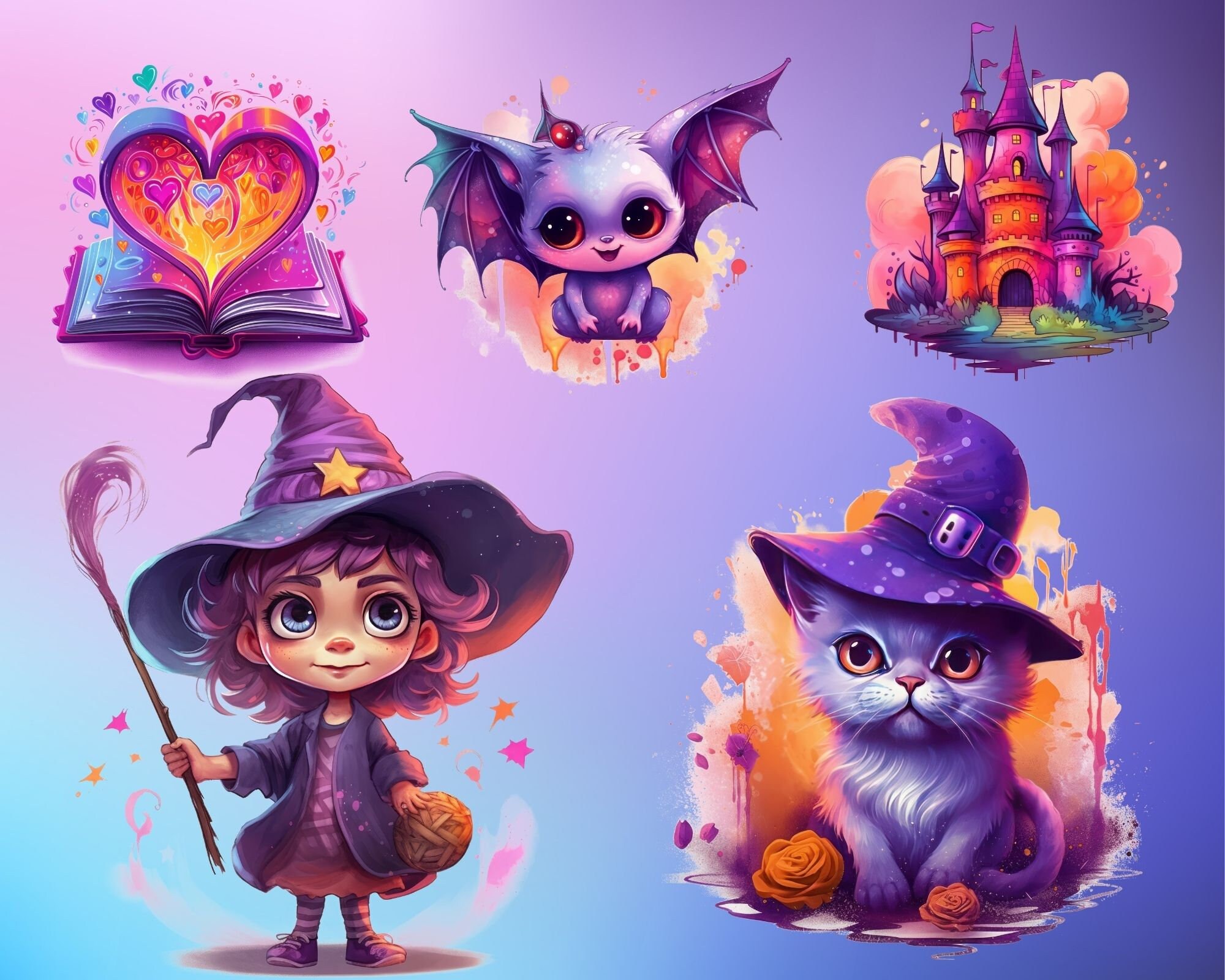 20 Cute Witch Pack 4 Clipart PNG Full Commercial Use Kids Clipart Witch ...