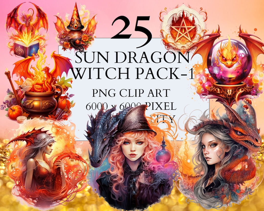 25 Sun Dragon Witch Pack-01 Clipart | PNG | Full Commercial Use ...