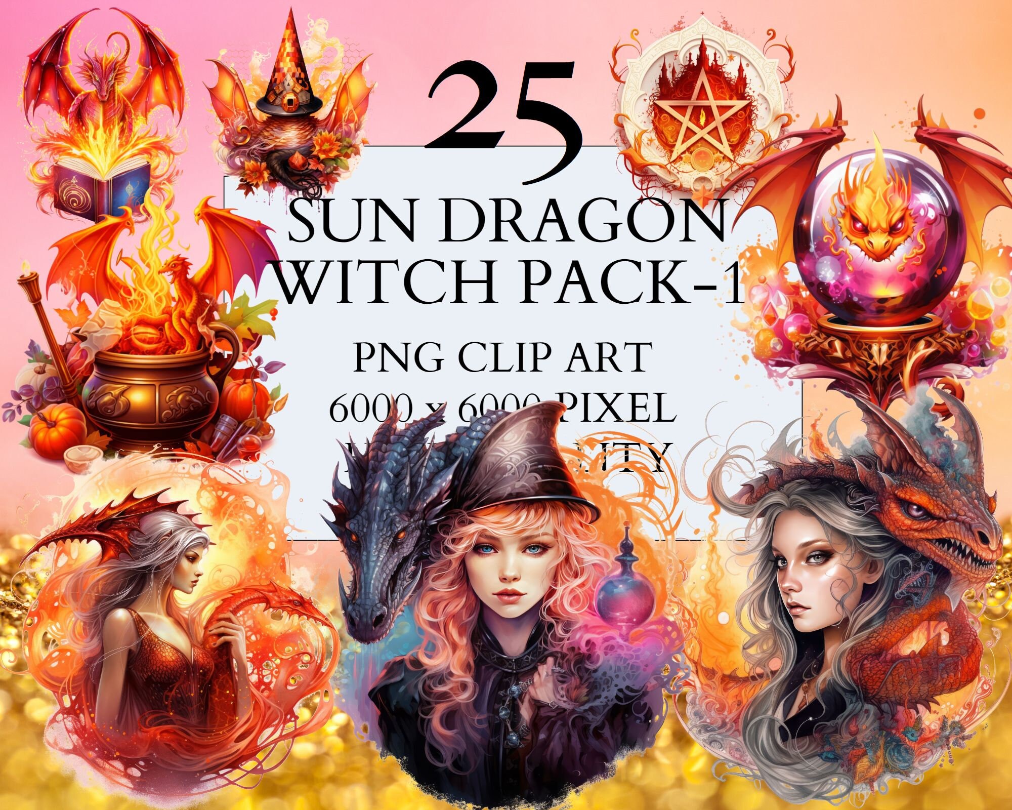 25 Sun Dragon Witch Pack-01 Clipart PNG Full Commercial Use Fantasy ...