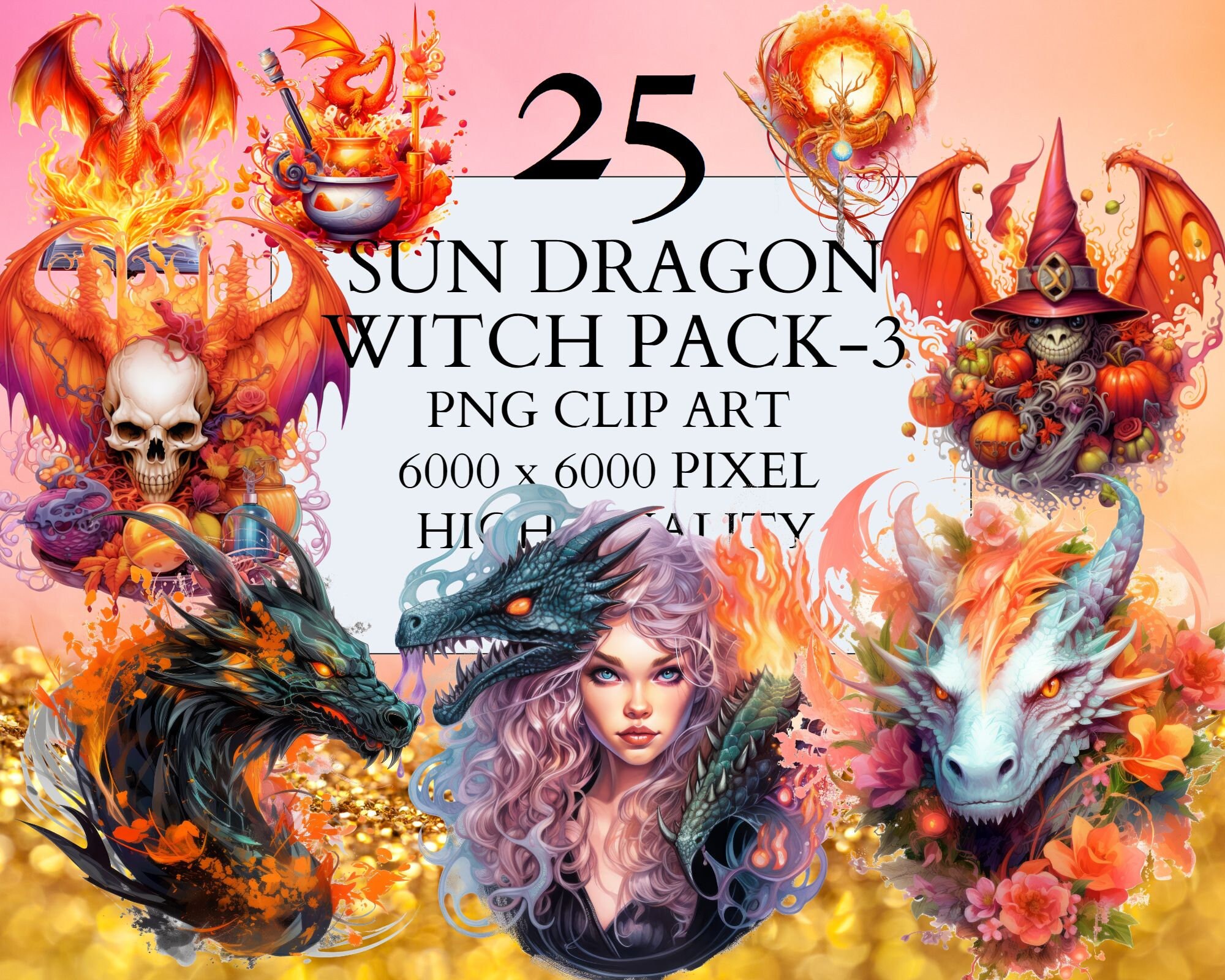 25 Sun Dragon Witch Pack-03 Clipart | PNG | Full Commercial Use ...