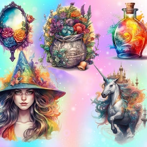 20 Rainbow Witch Pack #1 Clipart | PNG | Full Commercial Use | Fantasy ...