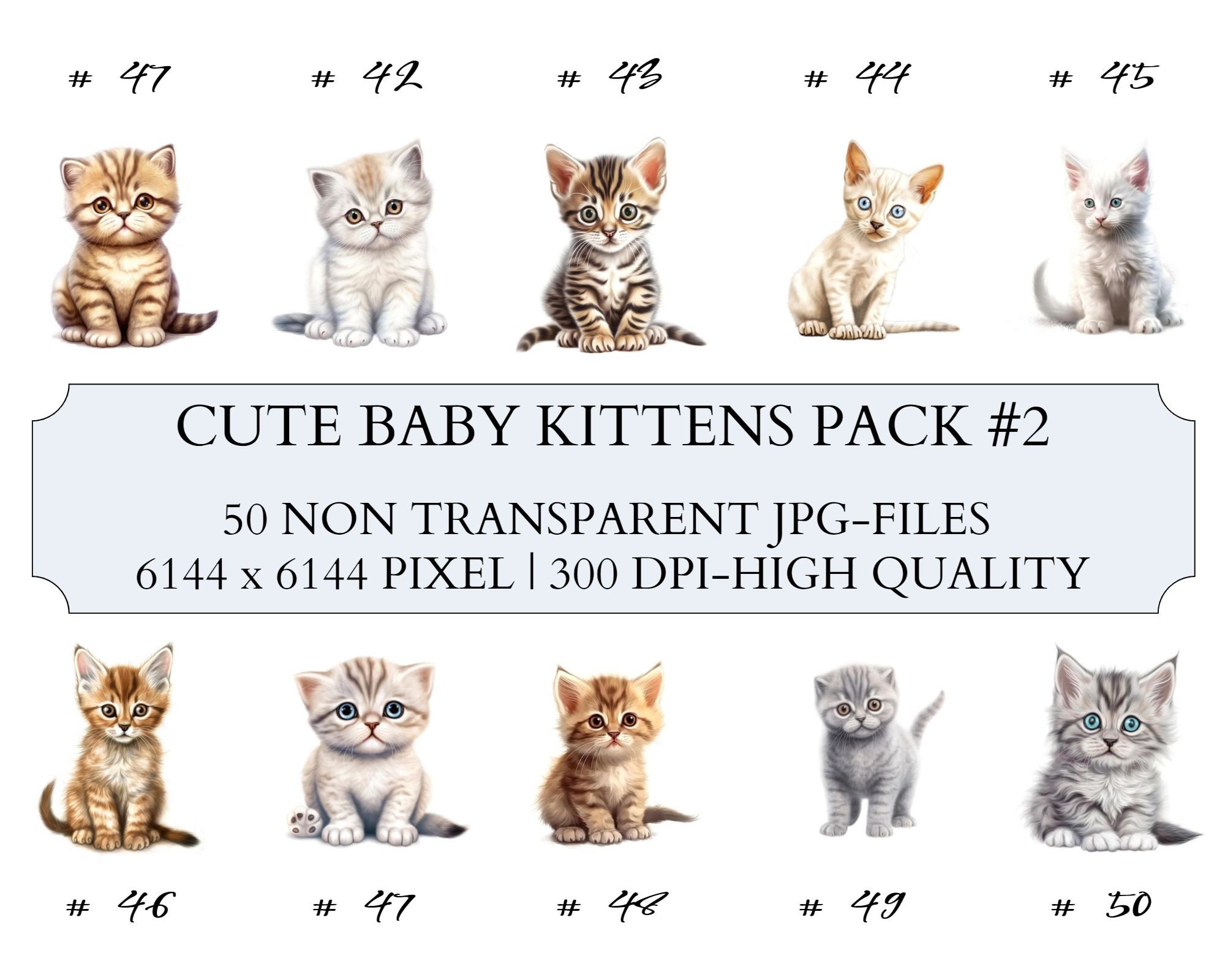 50 Cute Baby Kittens Pack #2 Clipart | JPG | Full Commercial Use ...