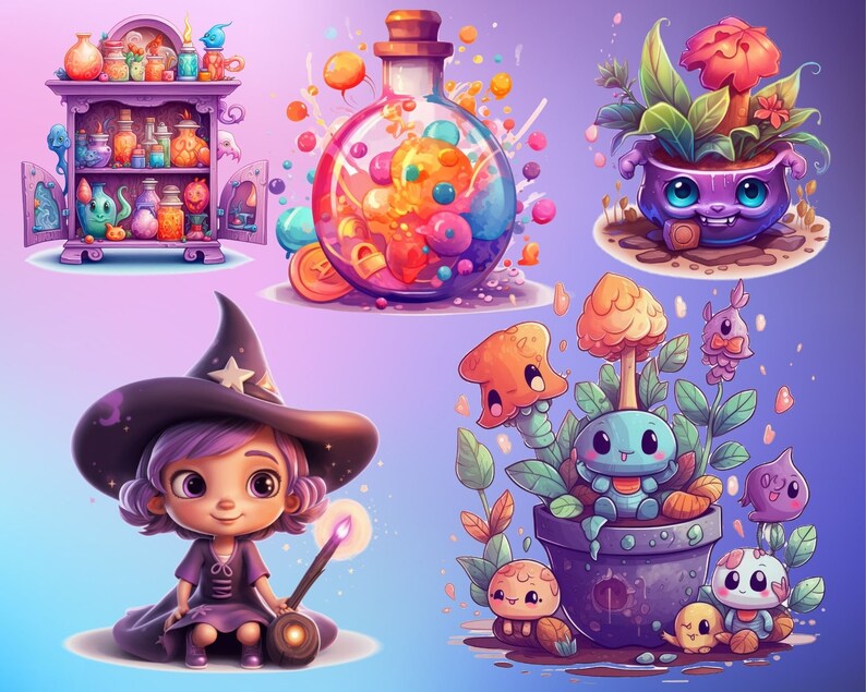 20 Cute Witch Pack 4 Clipart PNG Full Commercial Use Kids Clipart Witch ...