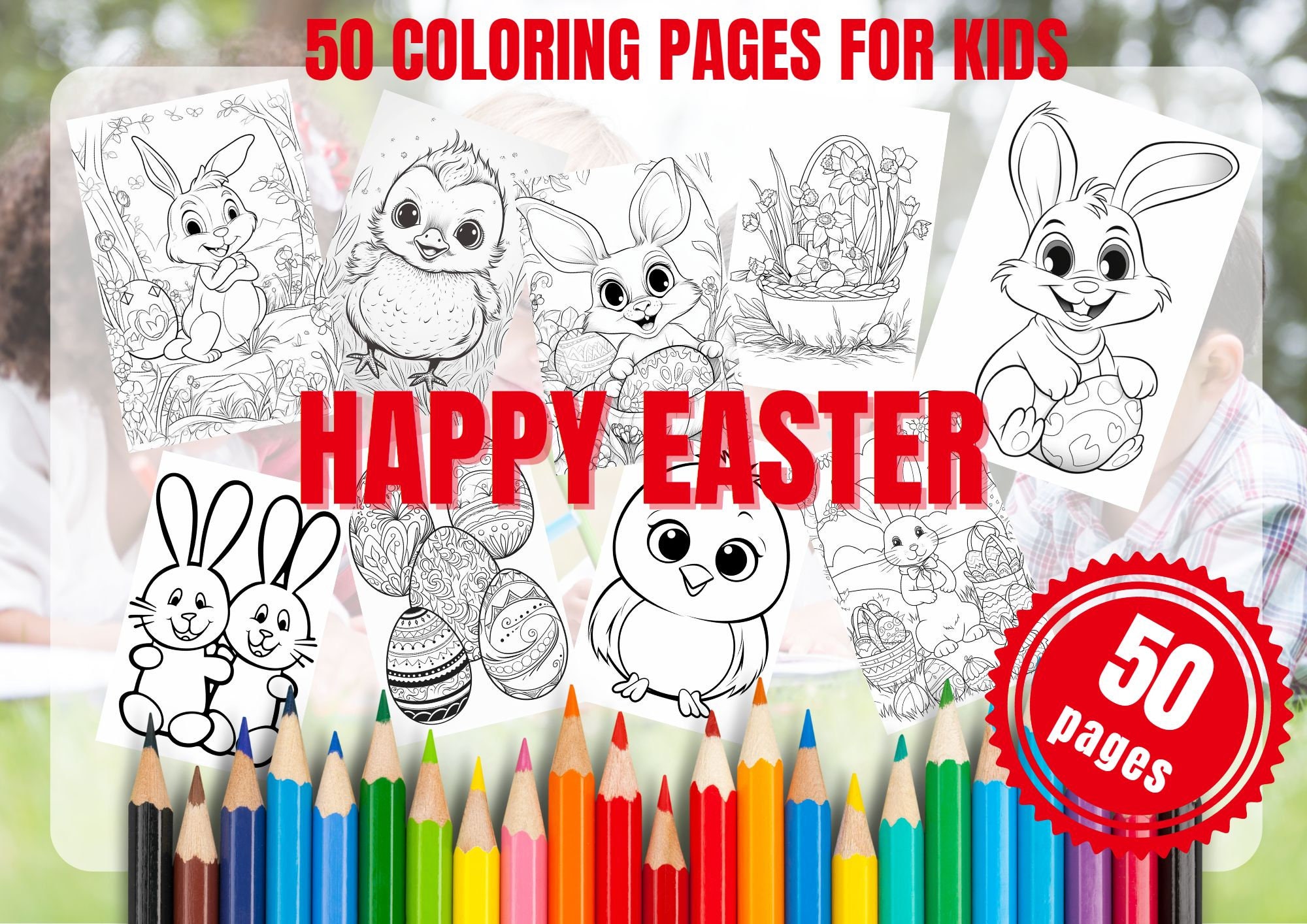 50 Easter Coloring Page Bundle Printable SVG PDF Easter Collection ...