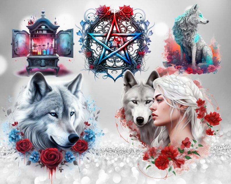 20 Wolf Witch Pack-02 Clipart PNG Full Commercial Use Fantasy Clipart ...