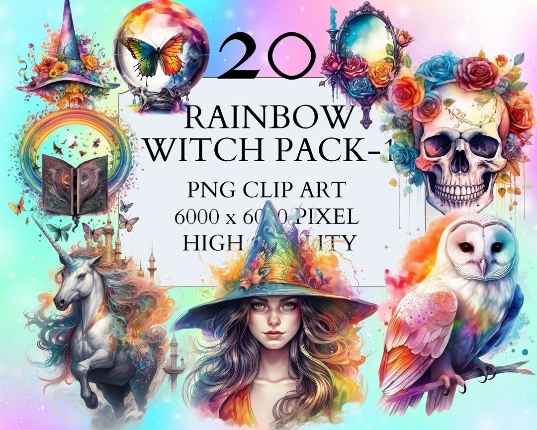 20 Rainbow Witch Pack #1 Clipart | PNG | Full Commercial Use | Fantasy ...