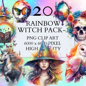 20 Rainbow Witch Pack #1 Clipart | PNG | Full Commercial Use | Fantasy ...