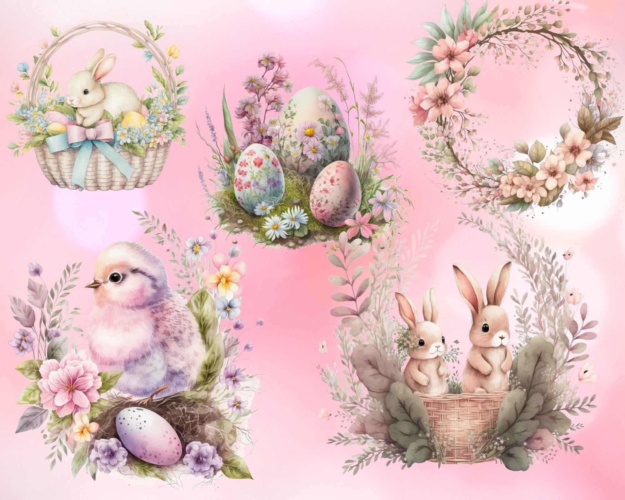 15 Pink Easter Clipart PNG Full Commercial Use Bunny Clipart Easter ...