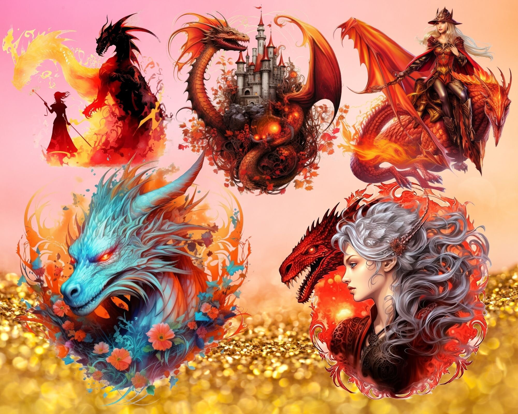 25 Sun Dragon Witch Pack-01 Clipart PNG Full Commercial Use Fantasy ...