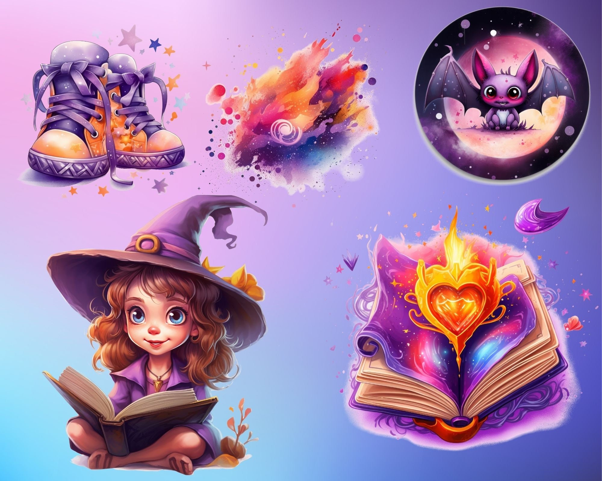 20 Cute Witch Pack 2 Clipart PNG Full Commercial Use Kids Clipart Witch ...