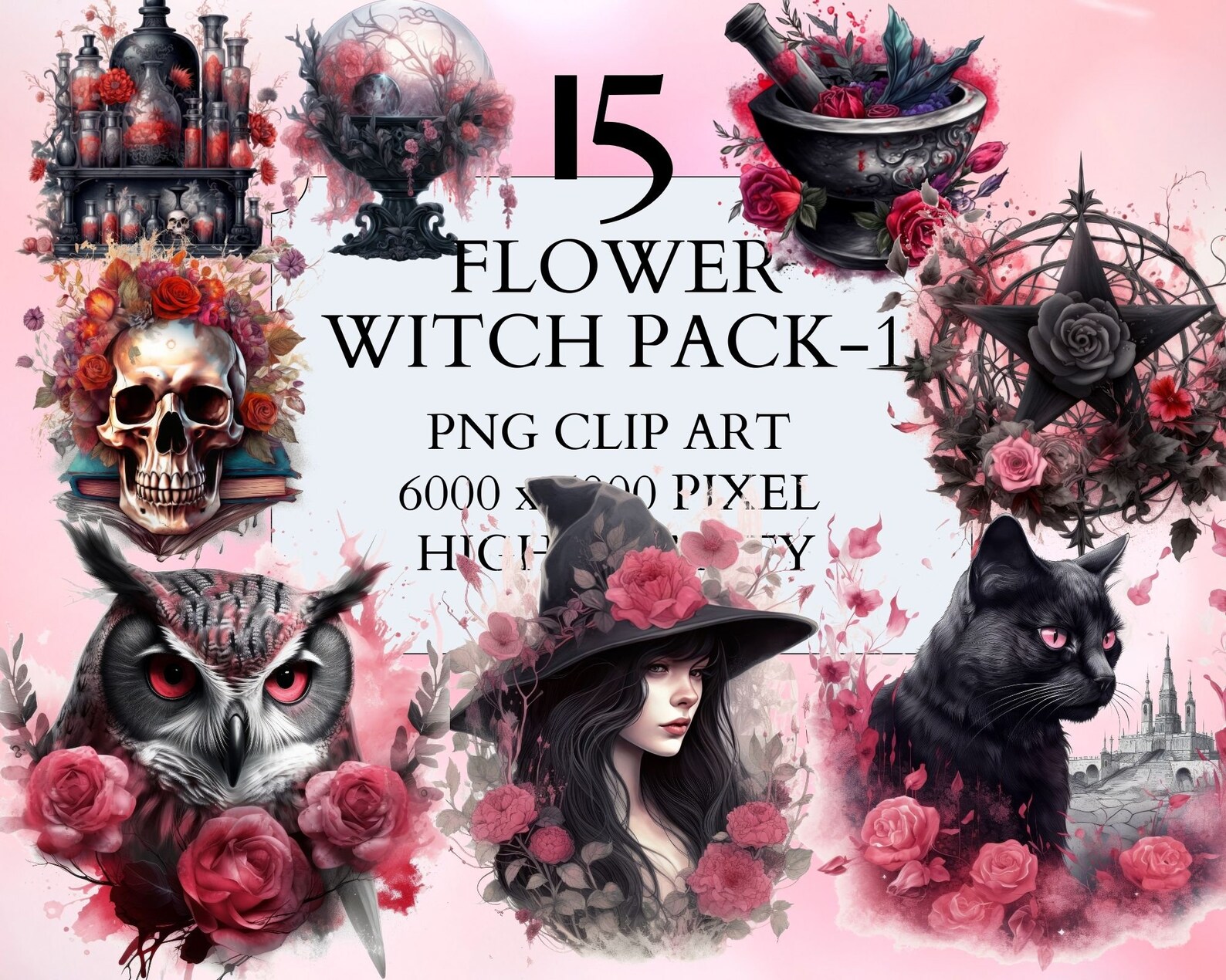 160 Witch MEGA Pack 01 Clipart PNG Full Commercial Use Fantasy Clipart ...