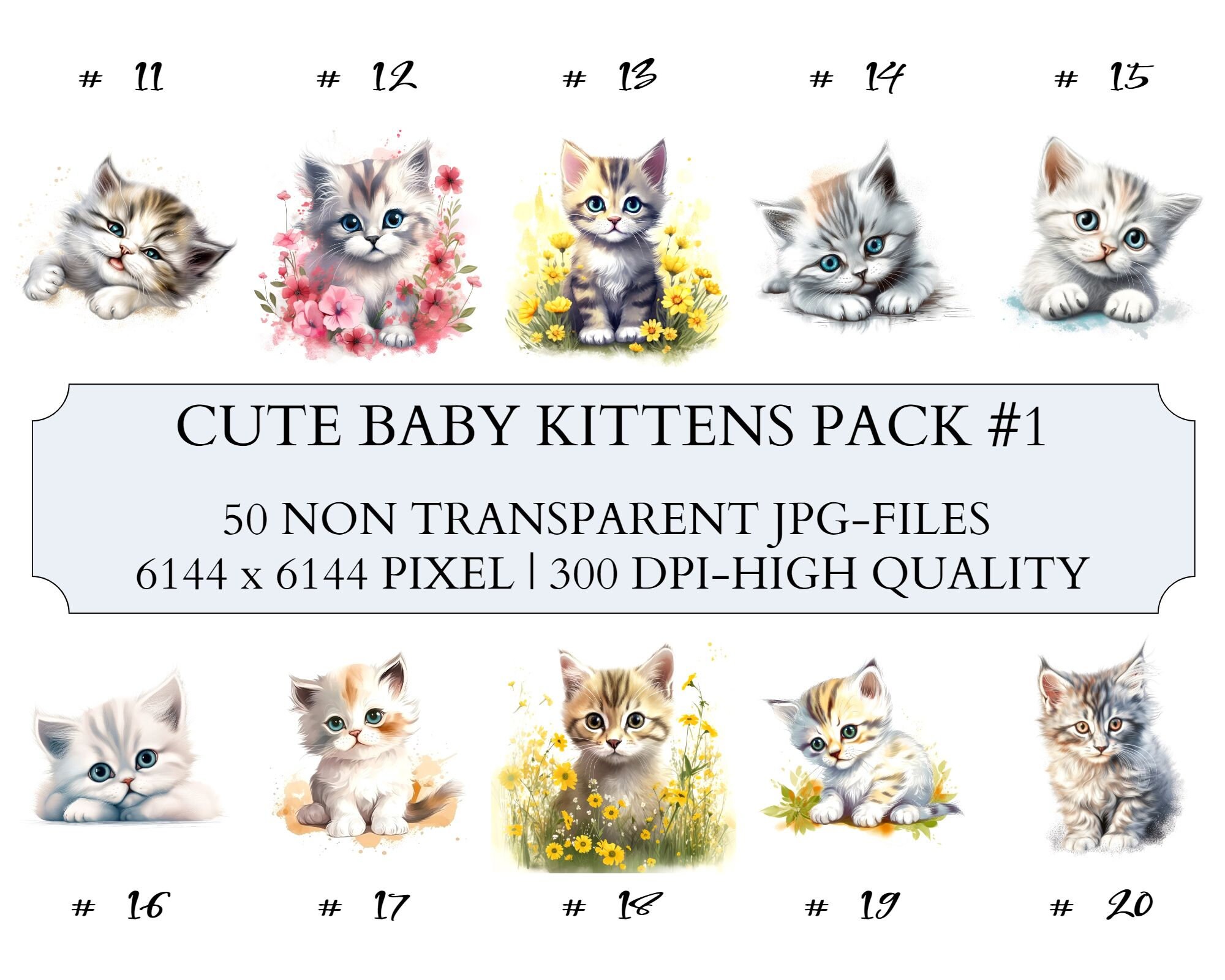 50 Cute Baby Kittens Pack Clipart #1 | JPG | Full Commercial Use ...