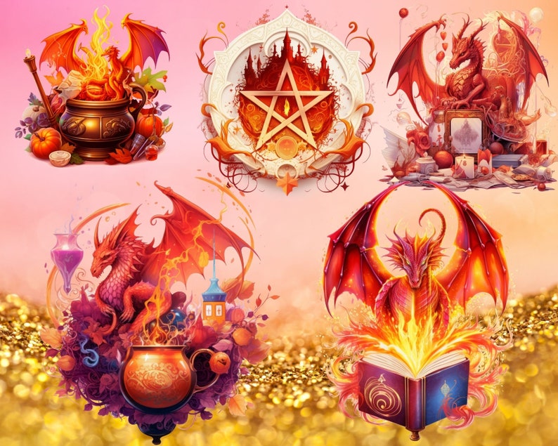 25 Sun Dragon Witch Pack-01 Clipart PNG Full Commercial Use Fantasy ...