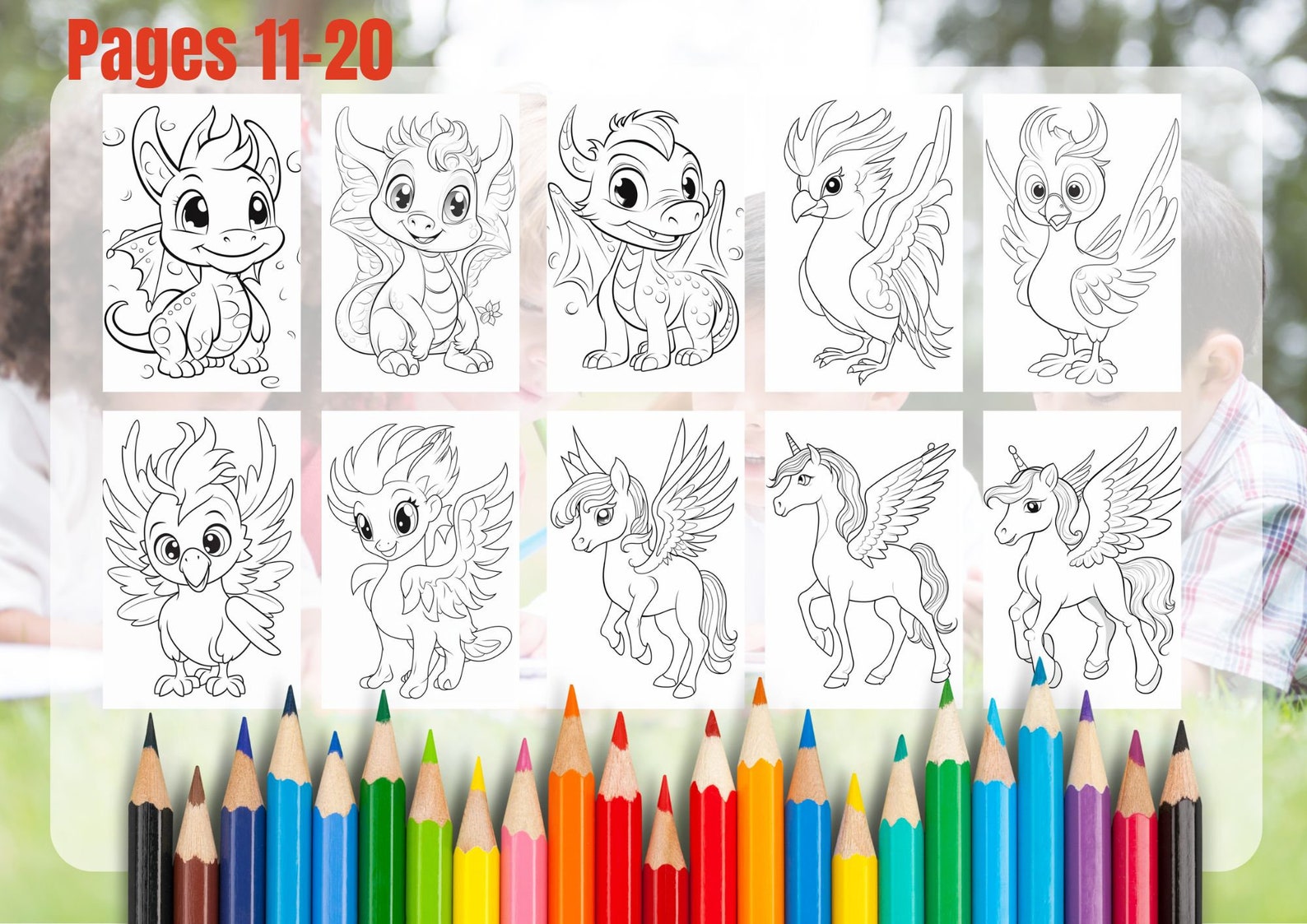 50 Cute Mythical Creatures Coloring Page Bundle Printable SVG PDF ...