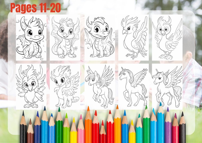 50 Cute Mythical Creatures Coloring Page Bundle Printable SVG PDF ...