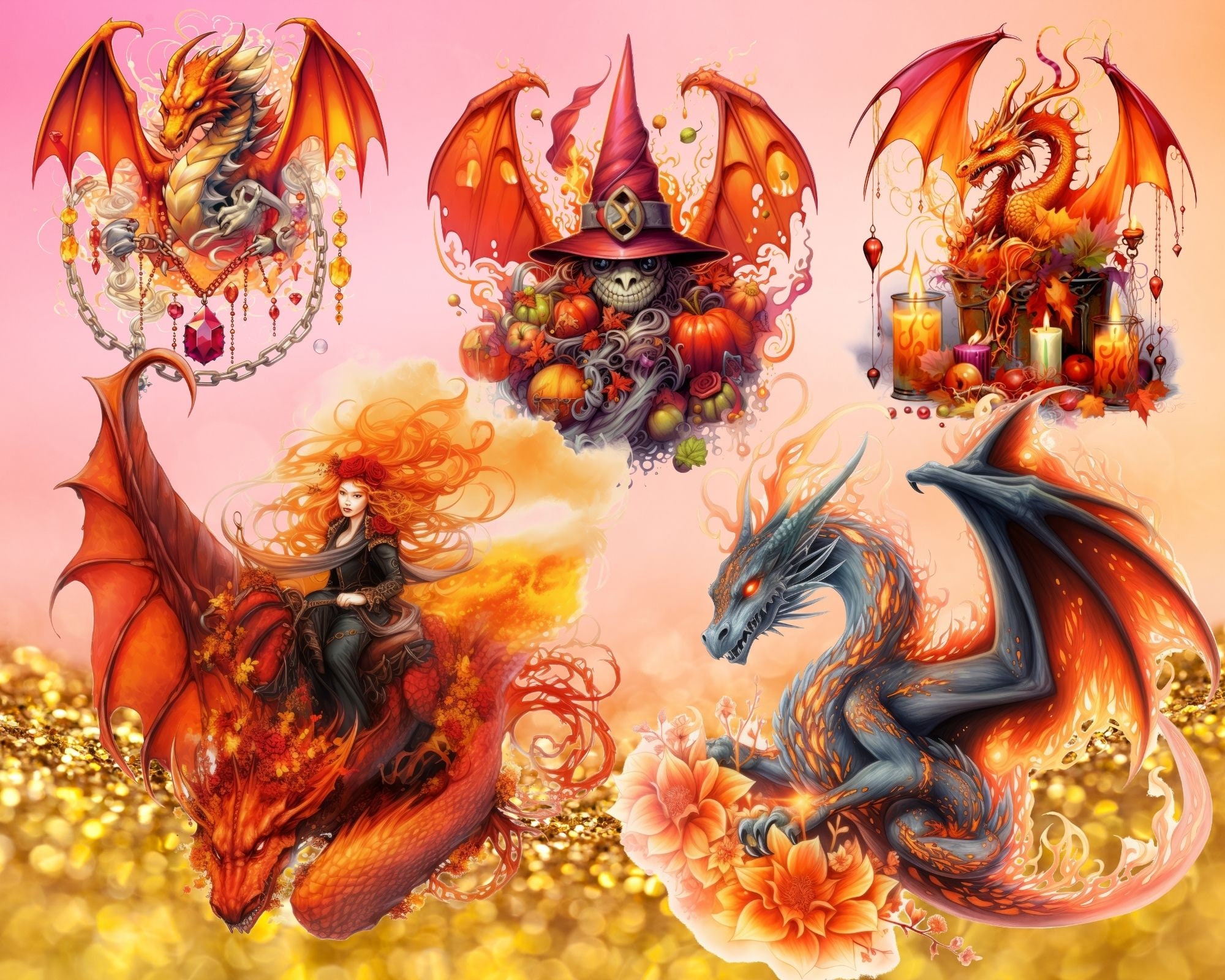 25 Sun Dragon Witch Pack-03 Clipart | PNG | Full Commercial Use ...
