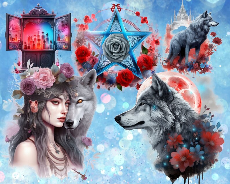 15 Wolf Witch Pack-01 Clipart PNG Full Commercial Use Fantasy Clipart ...