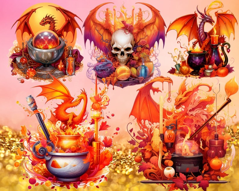 25 Sun Dragon Witch Pack-03 Clipart | PNG | Full Commercial Use ...