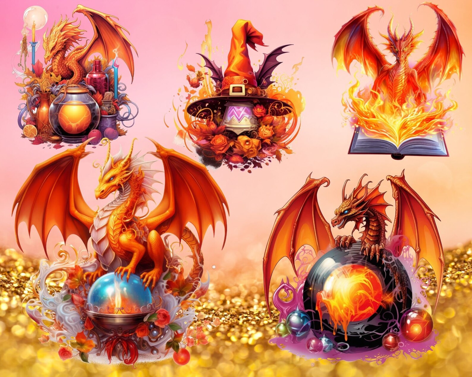 25 Sun Dragon Witch Pack-03 Clipart | PNG | Full Commercial Use ...