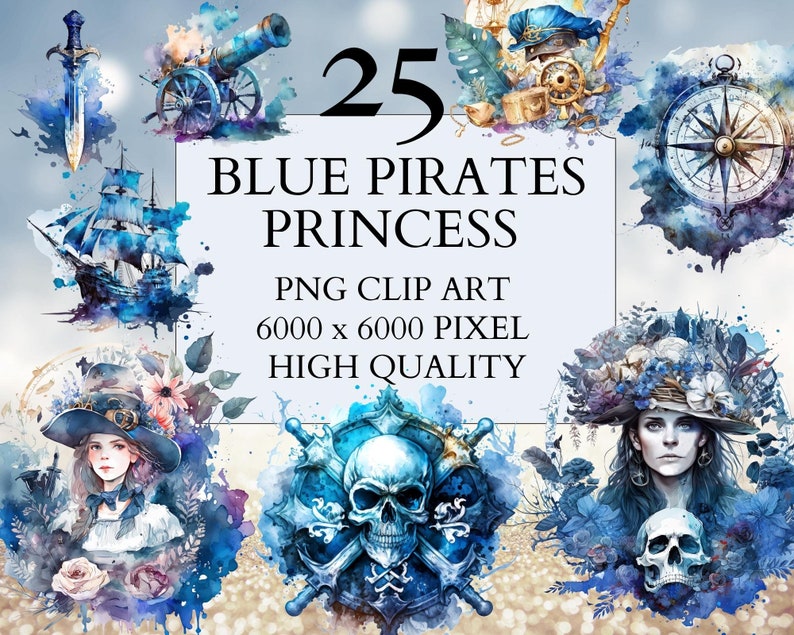 25 Blue Pirate Princess Clipart | PNG | Full Commercial Use | Fantasy ...