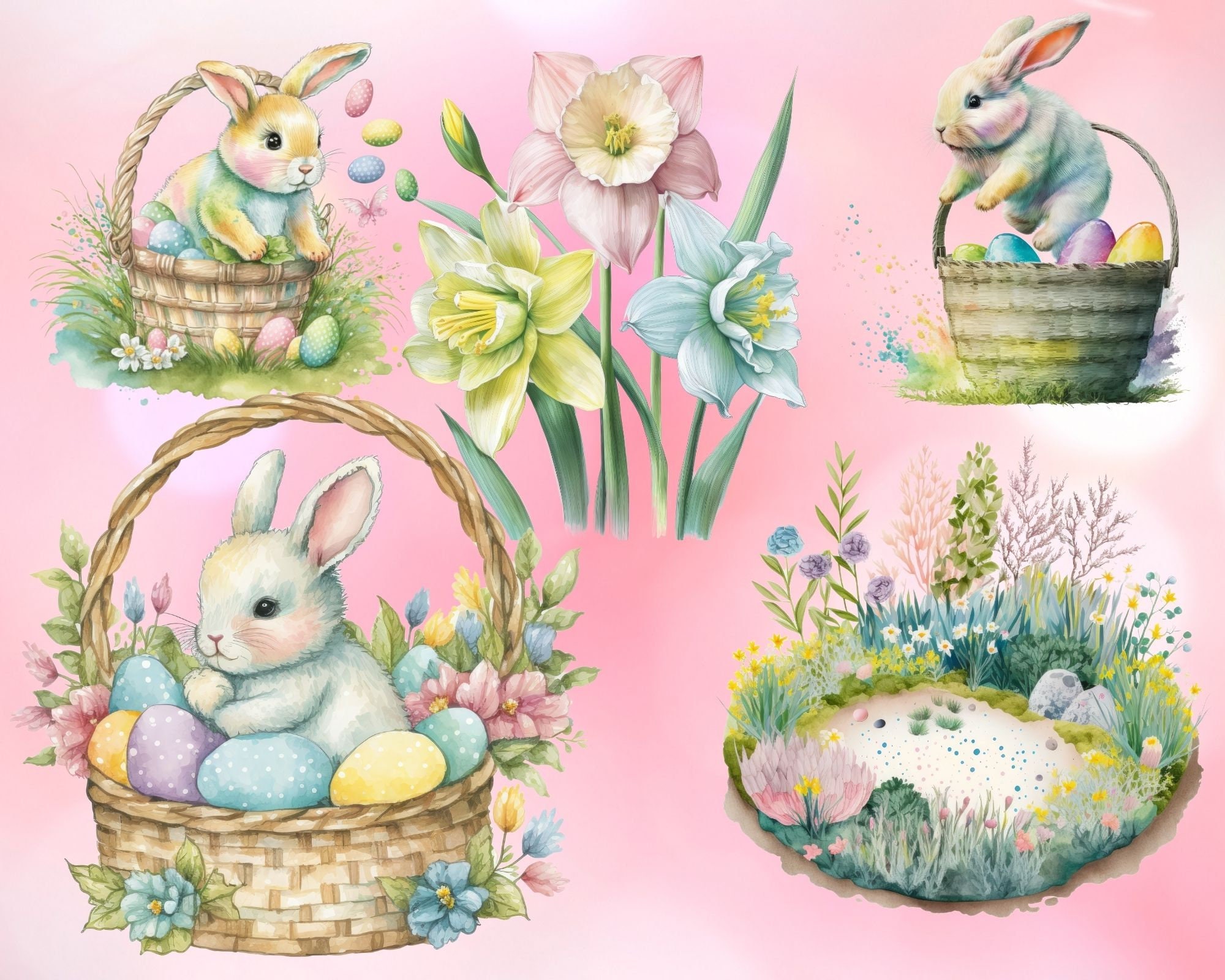 25 Happy Rainbow Easter Clipart PNG Full Commercial Use Bunny Clipart ...
