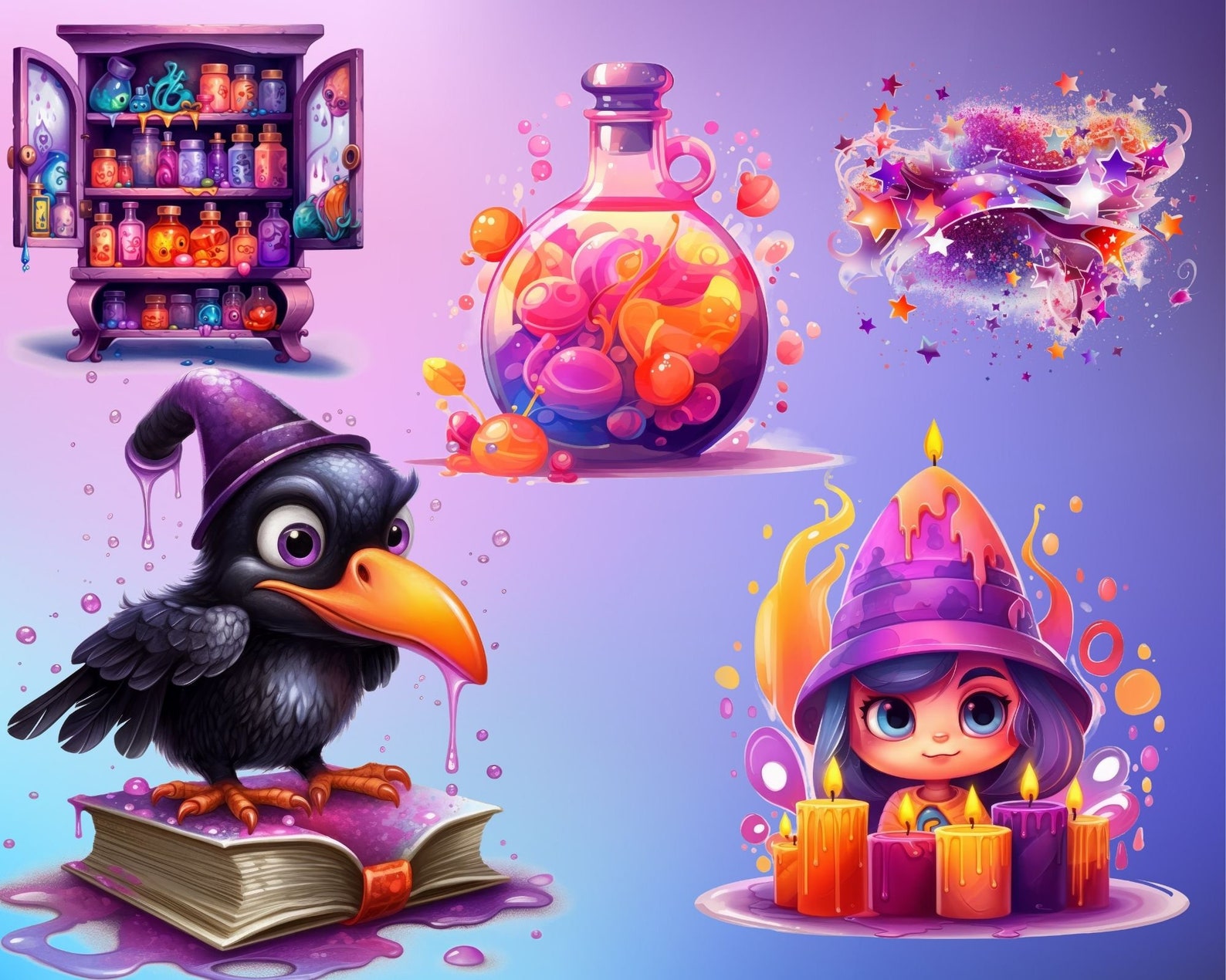 20 Cute Witch Pack 1 Clipart PNG Full Commercial Use Kids Clipart Witch ...