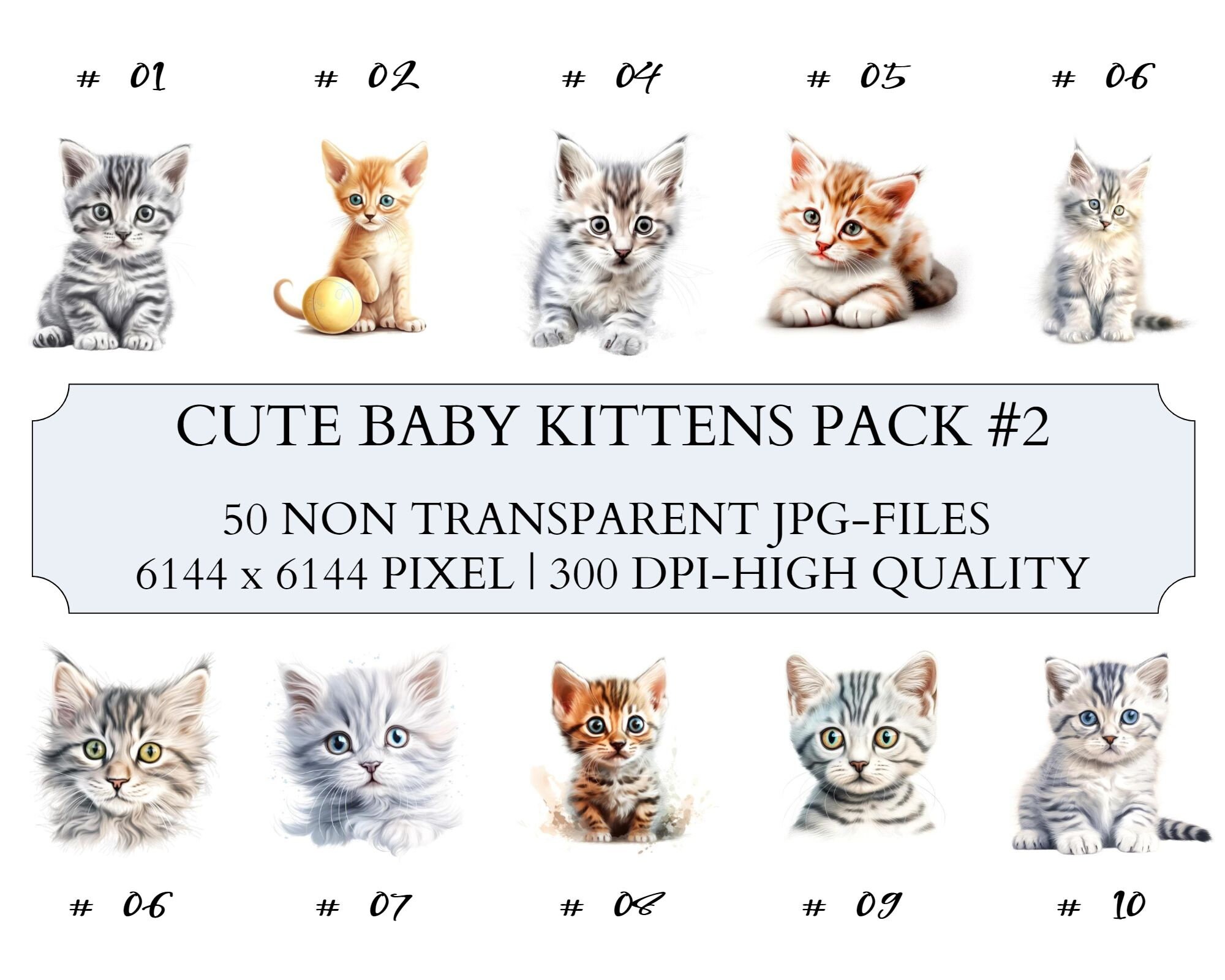 50 Cute Baby Kittens Pack #2 Clipart | JPG | Full Commercial Use ...