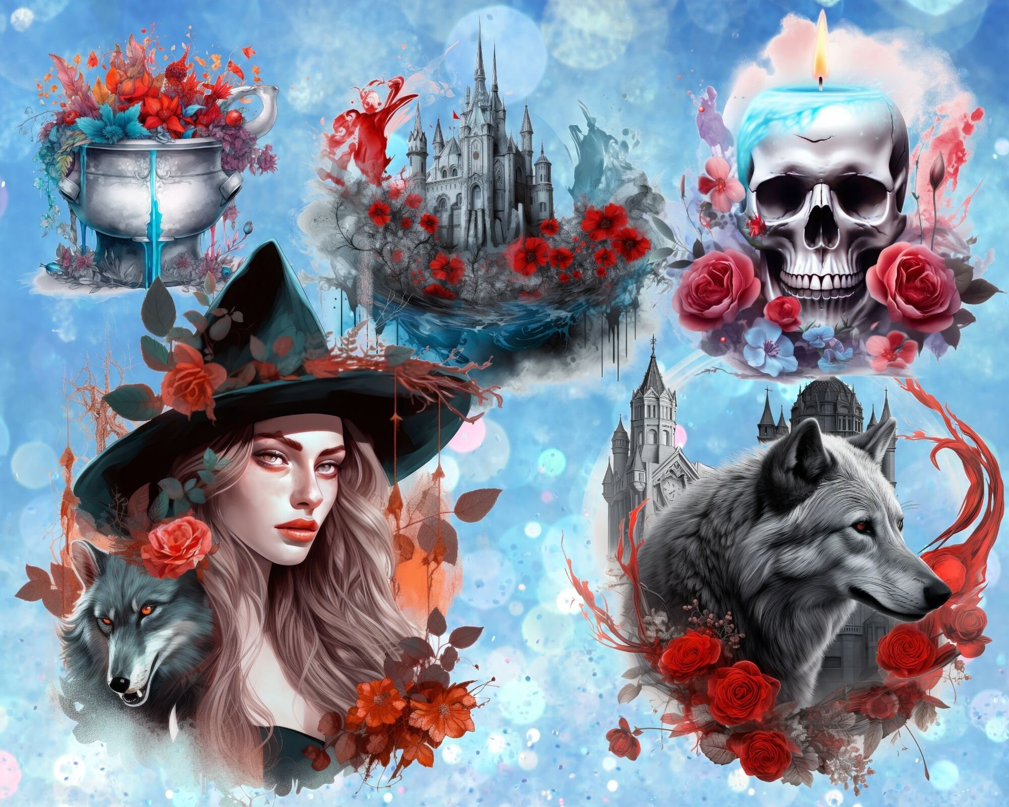 15 Wolf Witch Pack-01 Clipart PNG Full Commercial Use Fantasy Clipart ...