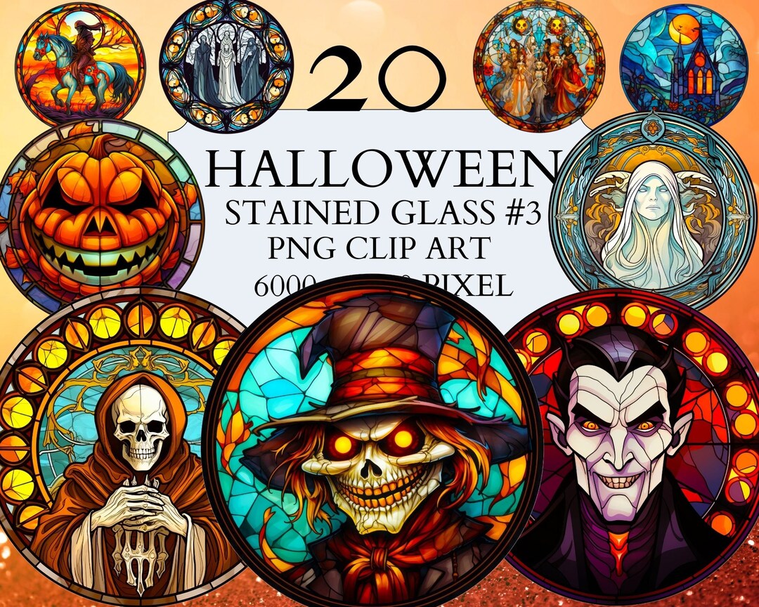 20 Stained Glass Halloween #3 Clipart | PNG Bundle | Scrapbooking ...