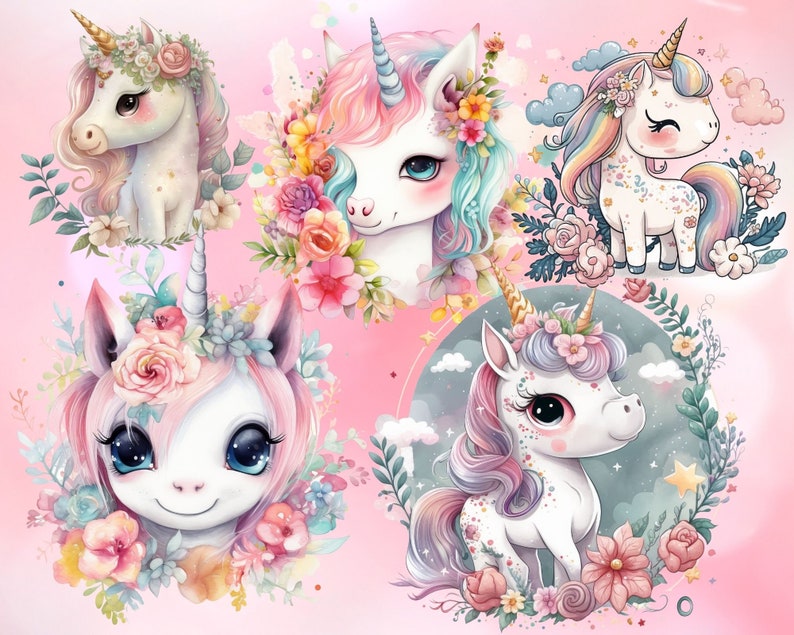 15 Cute Unicorn Pack Clipart PNG Full Commercial Use Fantasy Clipart ...