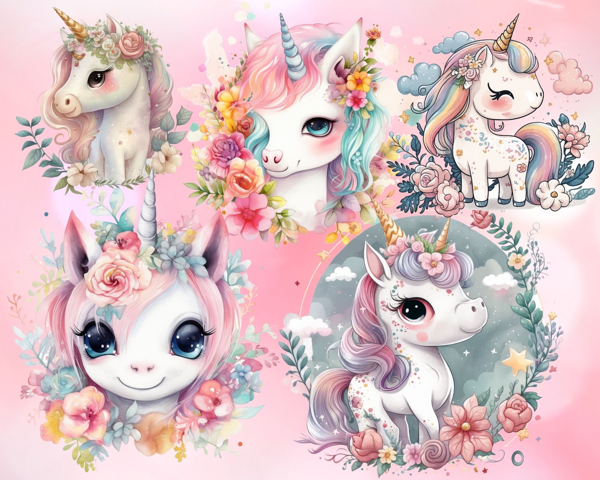 15 Cute Unicorn Pack Clipart PNG Full Commercial Use Fantasy Clipart Unicorn Clipart Watercolor ...