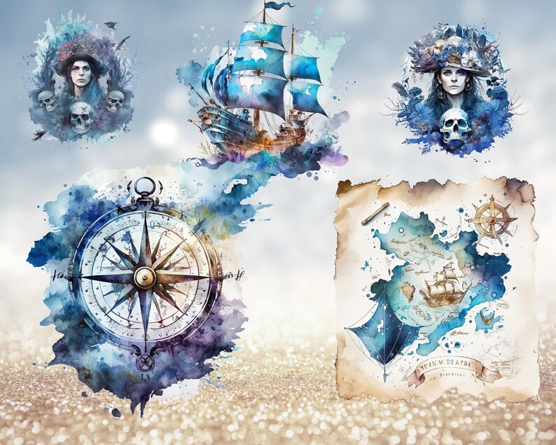25 Blue Pirate Princess Clipart | PNG | Full Commercial Use | Fantasy ...