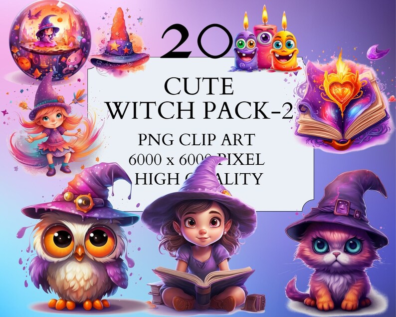 20 Cute Witch Pack 2 Clipart PNG Full Commercial Use Kids Clipart Witch ...