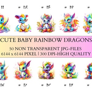 50 Cute Baby Rainbow Dragon Pack Clipart | JPG | Full Commercial Use ...