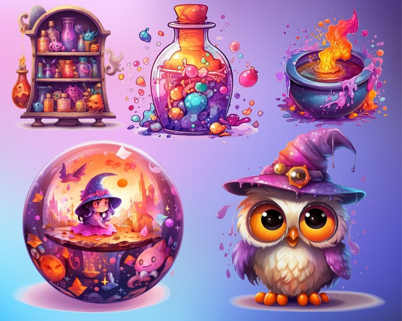 20 Cute Witch Pack 2 Clipart PNG Full Commercial Use Kids Clipart Witch ...