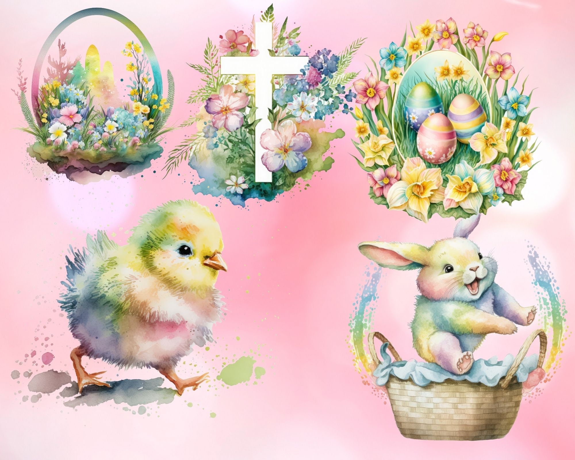 25 Happy Rainbow Easter Clipart PNG Full Commercial Use Bunny Clipart ...