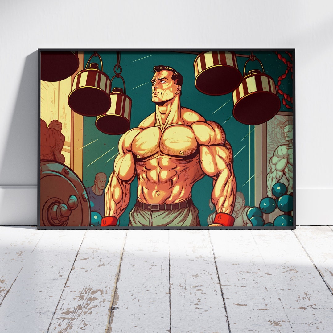 Muscled Man in the Sky 3 Motivational Comic Style Sport Bodybuilding ...