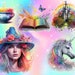 20 Rainbow Witch Pack 2 Clipart PNG Full Commercial Use Fantasy Clipart ...