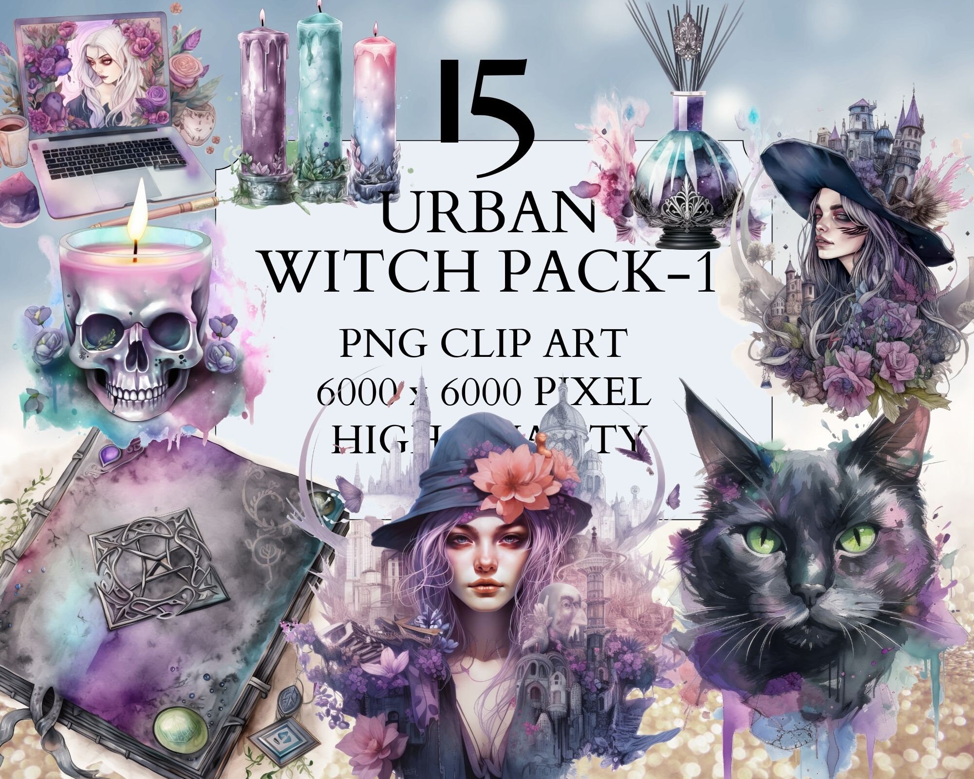 160 Witch MEGA Pack 01 Clipart PNG Full Commercial Use Fantasy Clipart ...