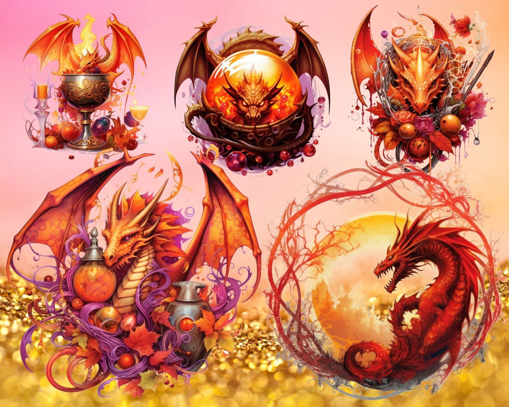 25 Sun Dragon Witch Pack-01 Clipart PNG Full Commercial Use Fantasy ...