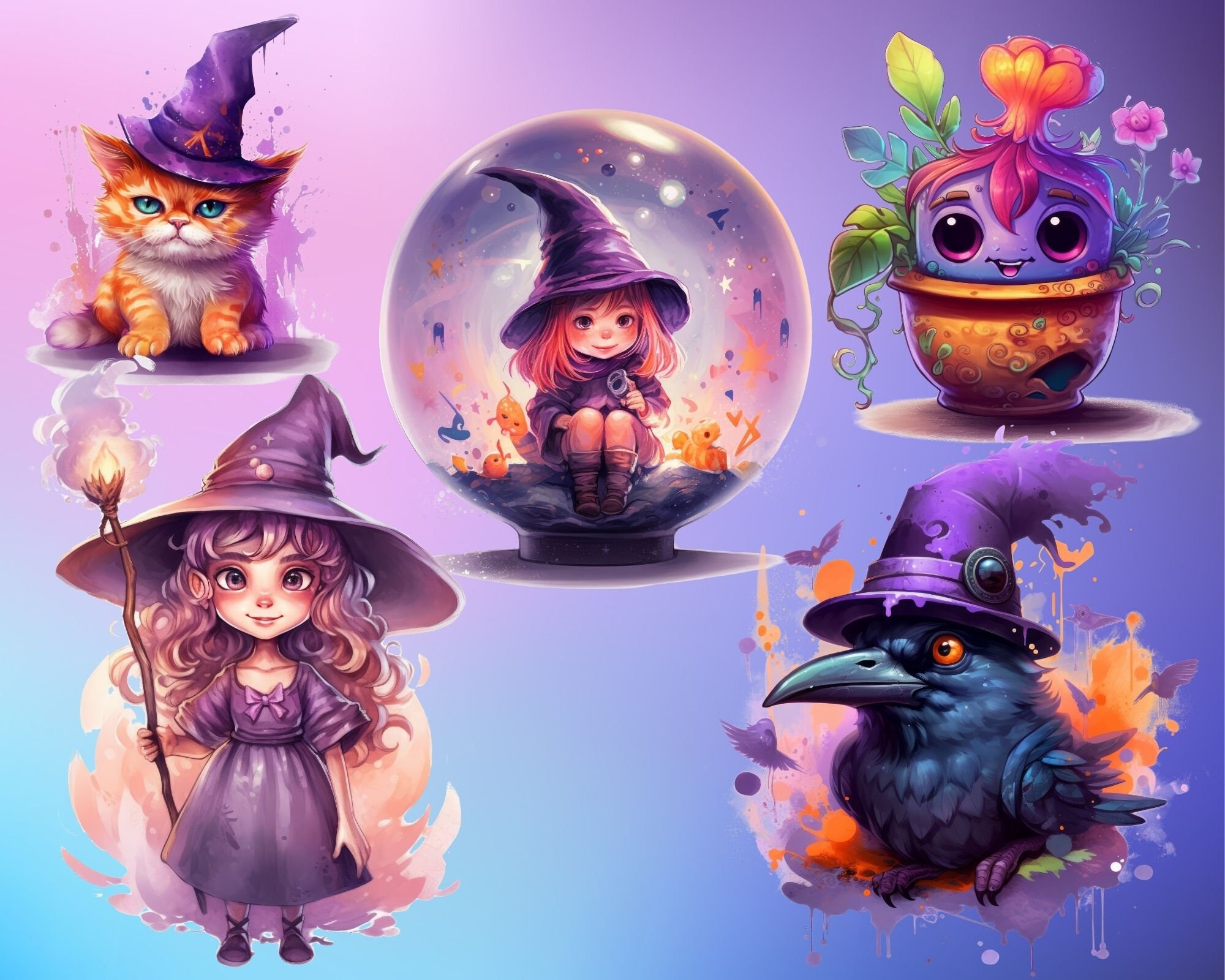 20 Cute Witch Pack #3 Clipart | PNG | Full Commercial Use | Kids ...