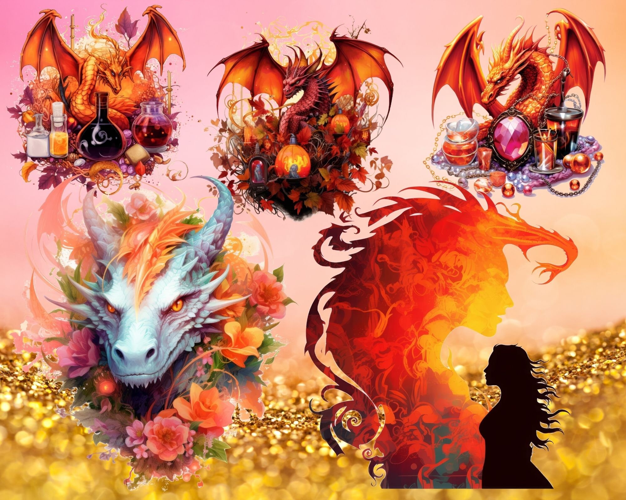 25 Sun Dragon Witch Pack-03 Clipart | PNG | Full Commercial Use ...