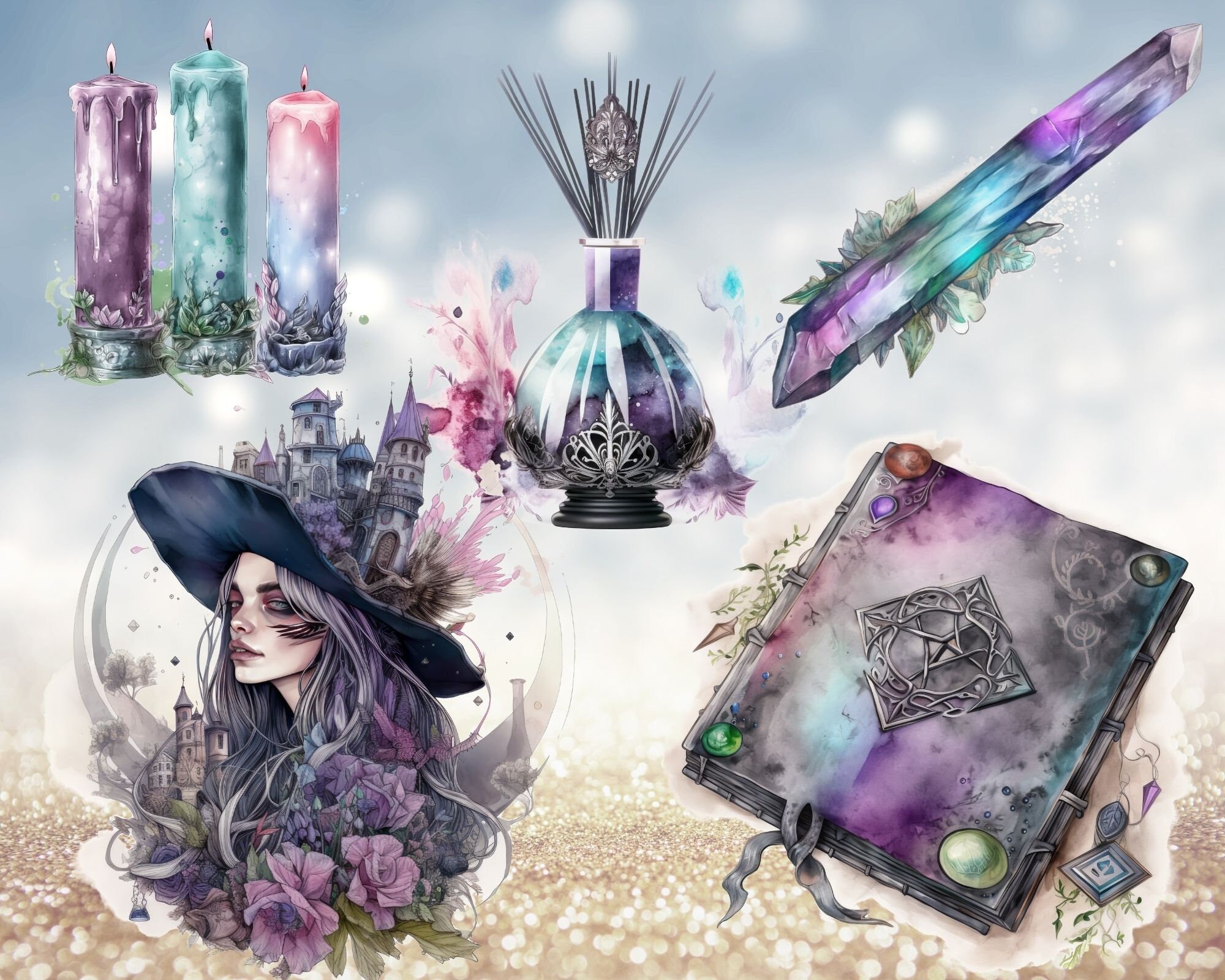 15 Urban Witch Pack-01 Clipart PNG Full Commercial Use Fantasy Clipart ...