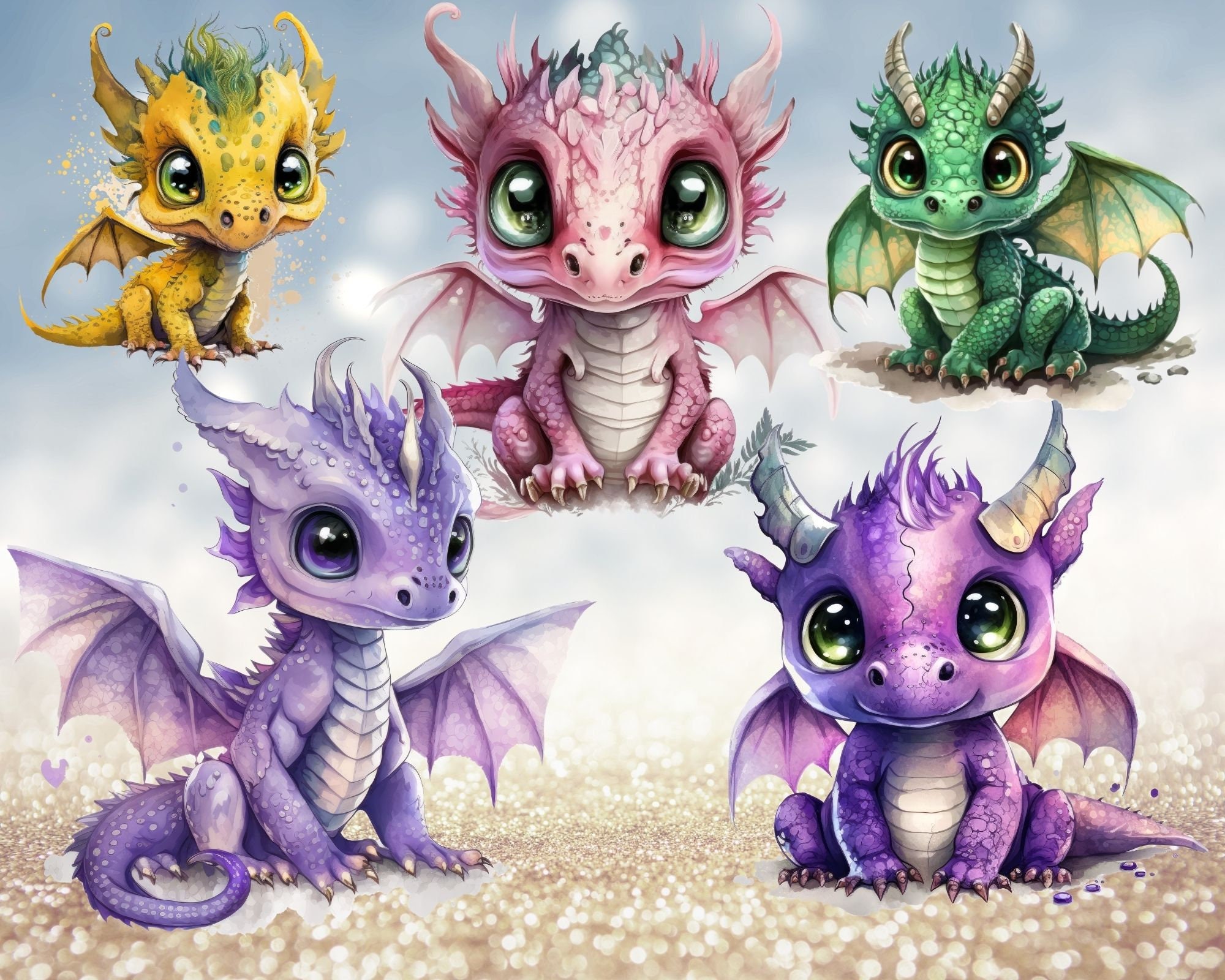 10 Baby Dragon Pack Clipart | PNG | Full Commercial Use | Fantasy ...